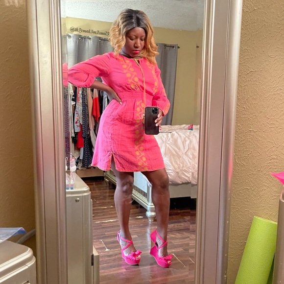 Joy Joy | Dresses | New Joy Joy Fuchsia Pink Gold Embroidered Dress ...